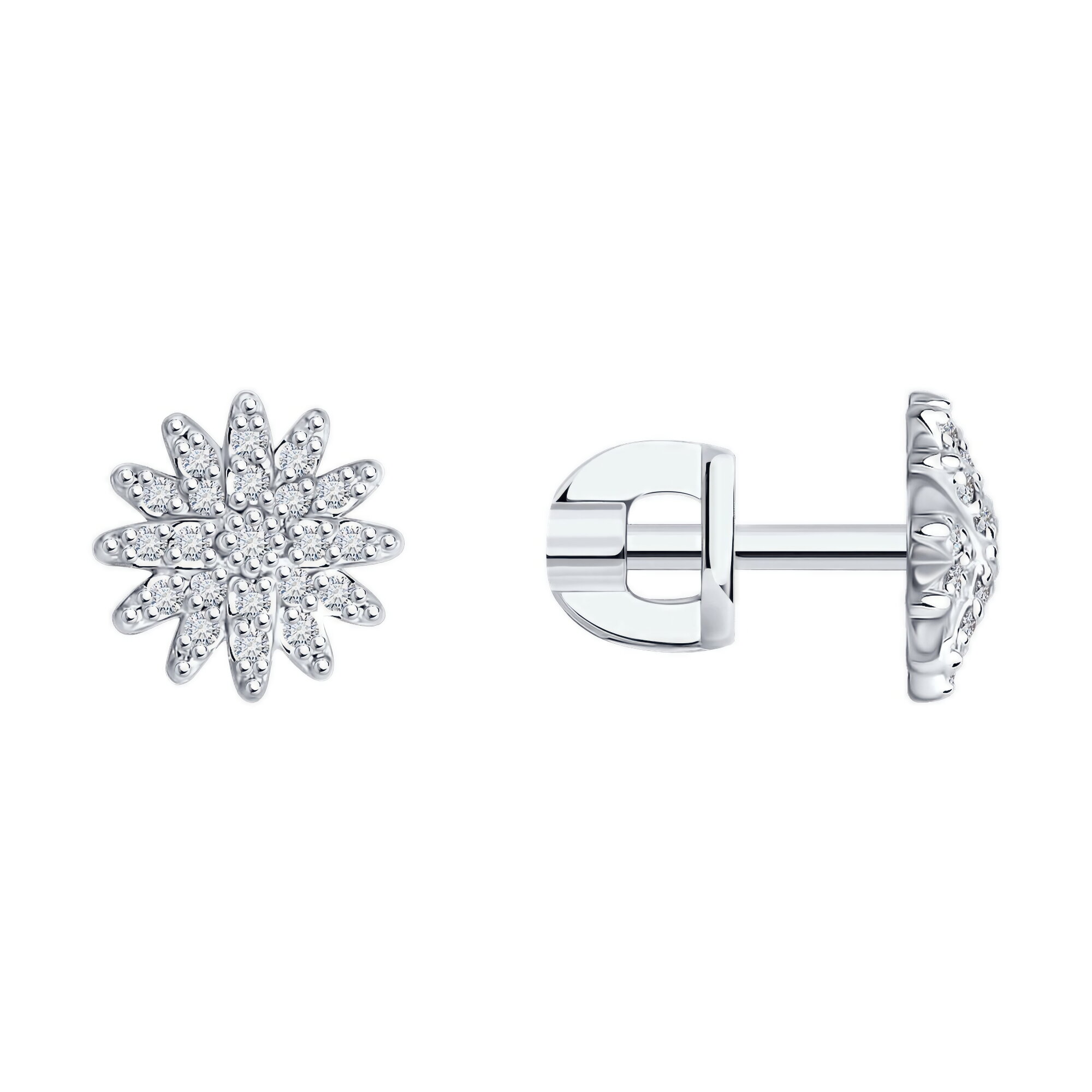 Серьги пусеты, белое золото, 585 проба, бриллиант