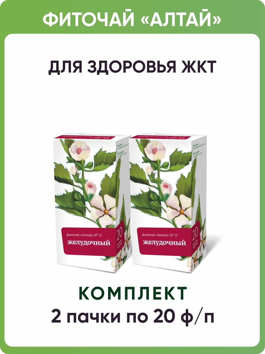 Фиточай Алтай № 12 Желудочный, 2 пачки по 20 фильтр-пакетов по 2,0 г