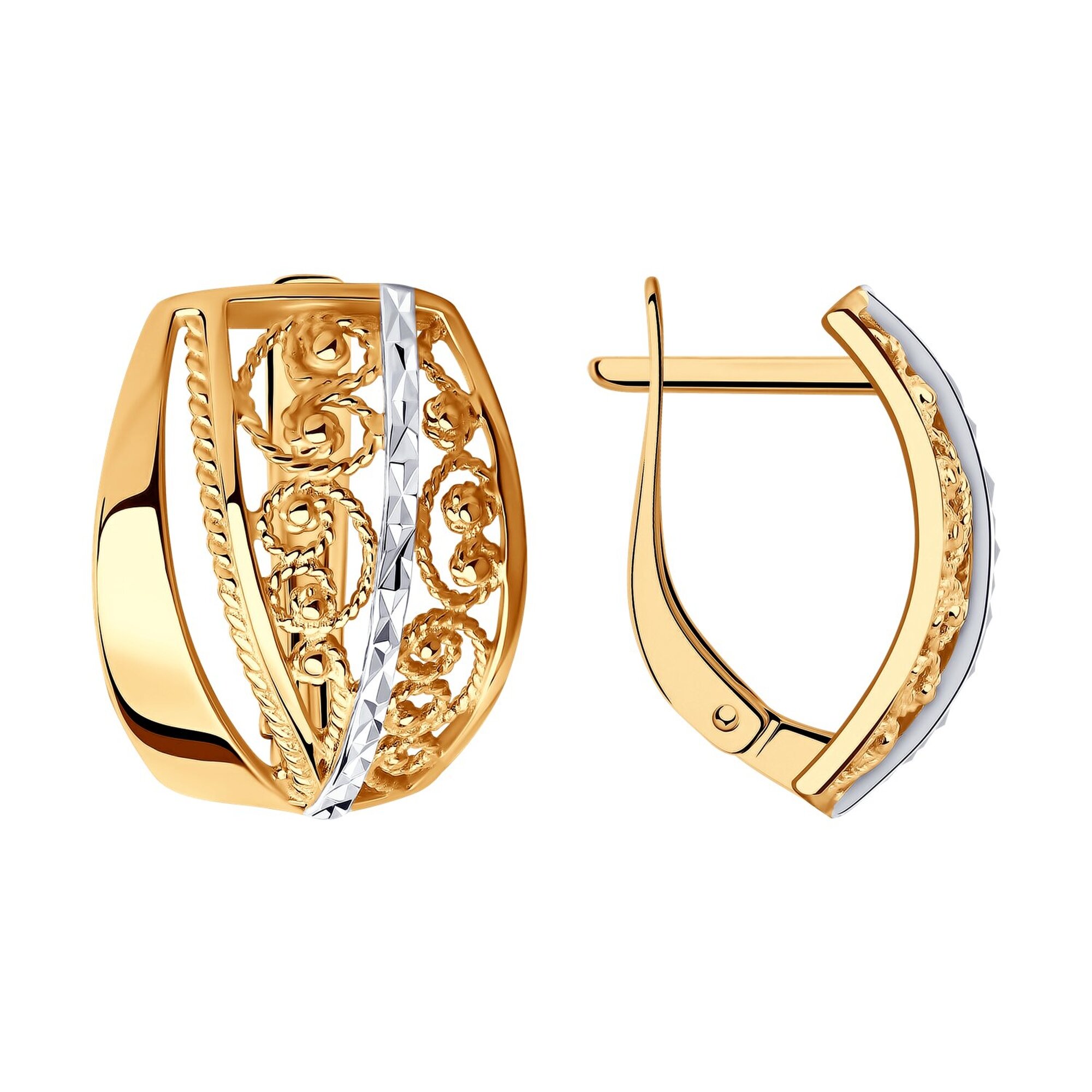 Серьги, серебро, 925 проба, золочение