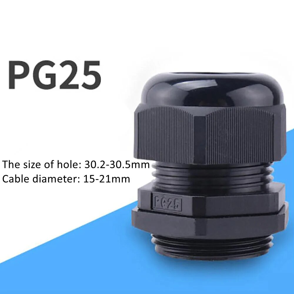 Водонепроницаемые кабельные вводы IP68 PG7 для кабеля 3-6.5 мм, белый, черный, нейлон PG25 Black