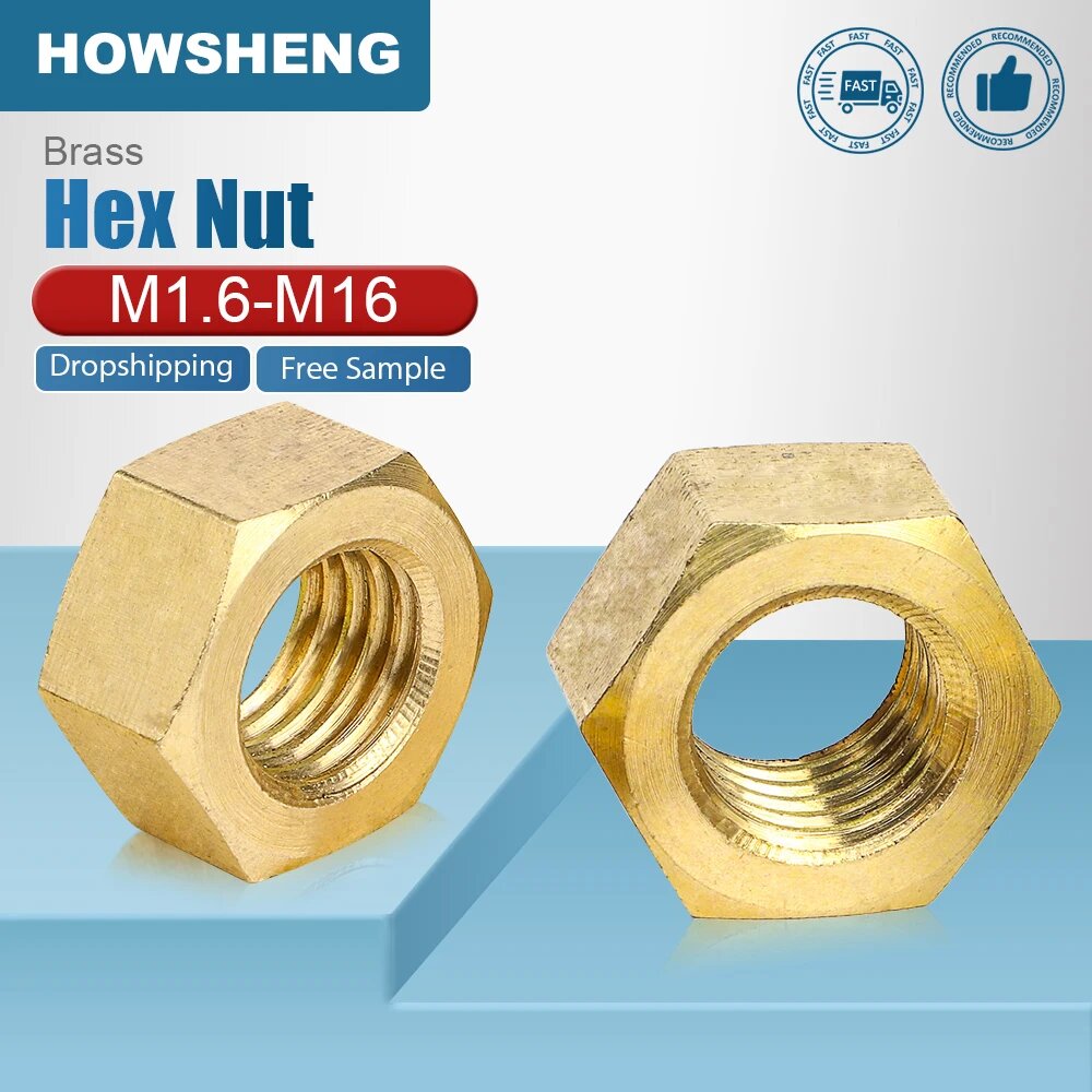 Медные и латунные шестигранные гайки HOWSHENG M1.6-M16 M8 10pcs