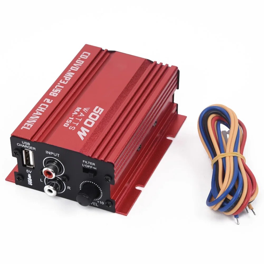 1 компл. автомобильный 12 В 500 Вт 2 канала мини Hi-Fi стерео аудио усилитель сабвуфер алюминиевый сплав красный L/R динамик светодиодный индикатор мощности