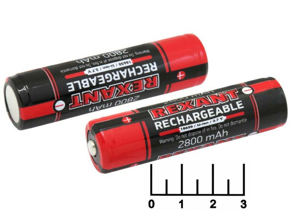 Аккумулятор 3.7V 2.8A 18650 Rexant с контроллером выпуклый плюс