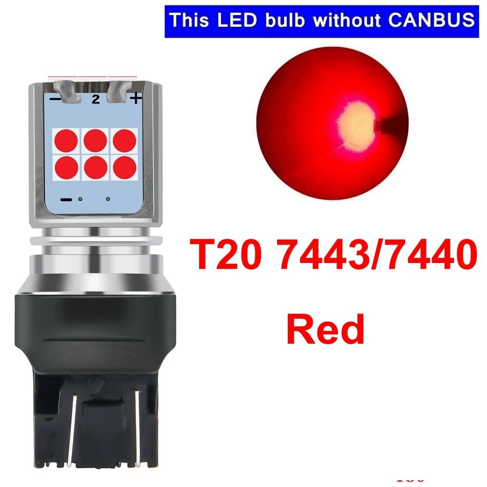 2 шт. Светодиодные лампы T20 W21 / 5W W21W 7443 7440 Супер яркий автомобильный стоп-сигнал Красный