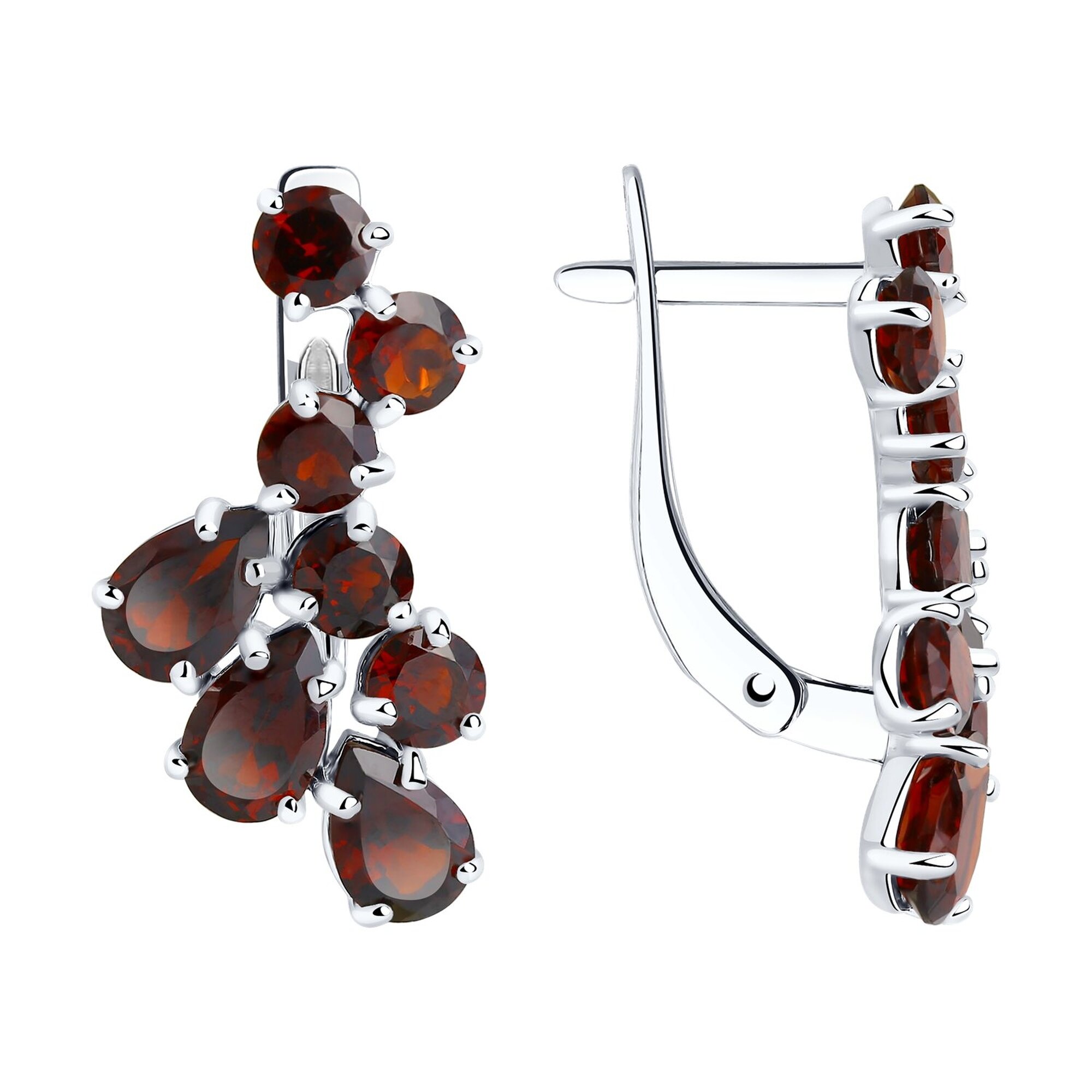 Серьги, серебро, 925 проба, родирование, гранат