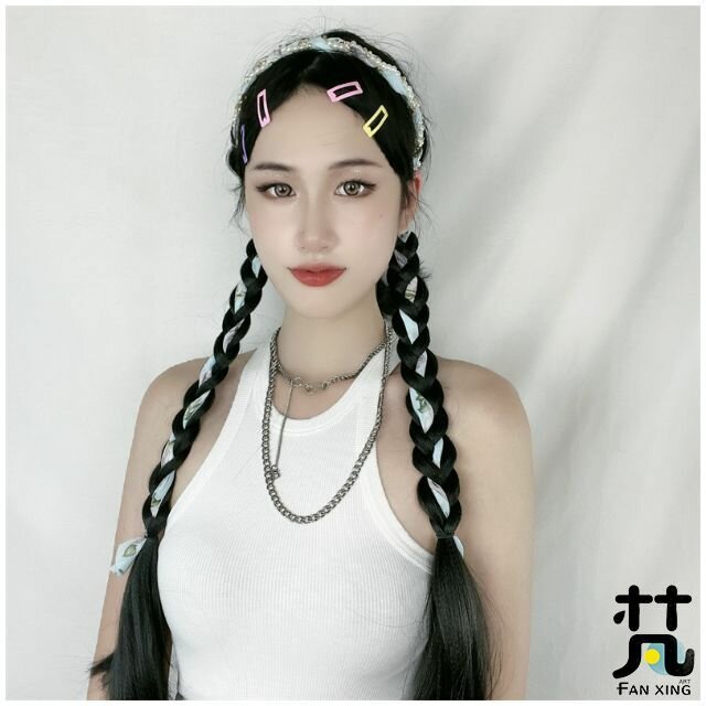 Новинка: наращивание волос с ленточками, длинные синтетические косы, двойная плетеная коса.