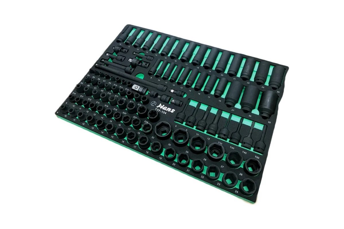 Hans Набор ударных торцевых головок и аксессуаров на 3/8", 1/2", 104 предмета в ложементе, TTF-104 TTF-104