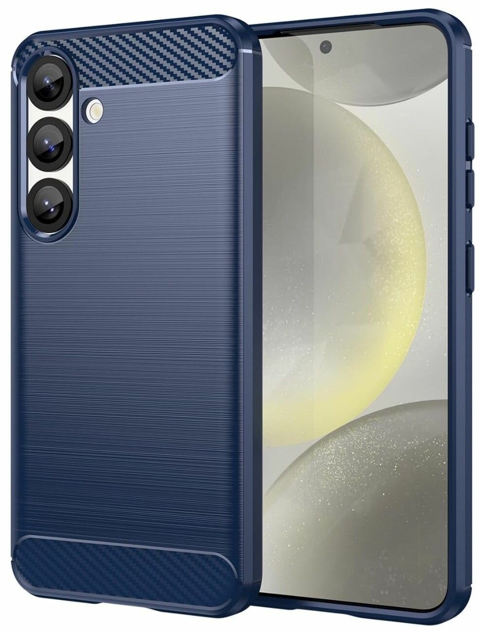 Чехол на Samsung Galaxy S25 силиконовый карбон сталь синий противоударный