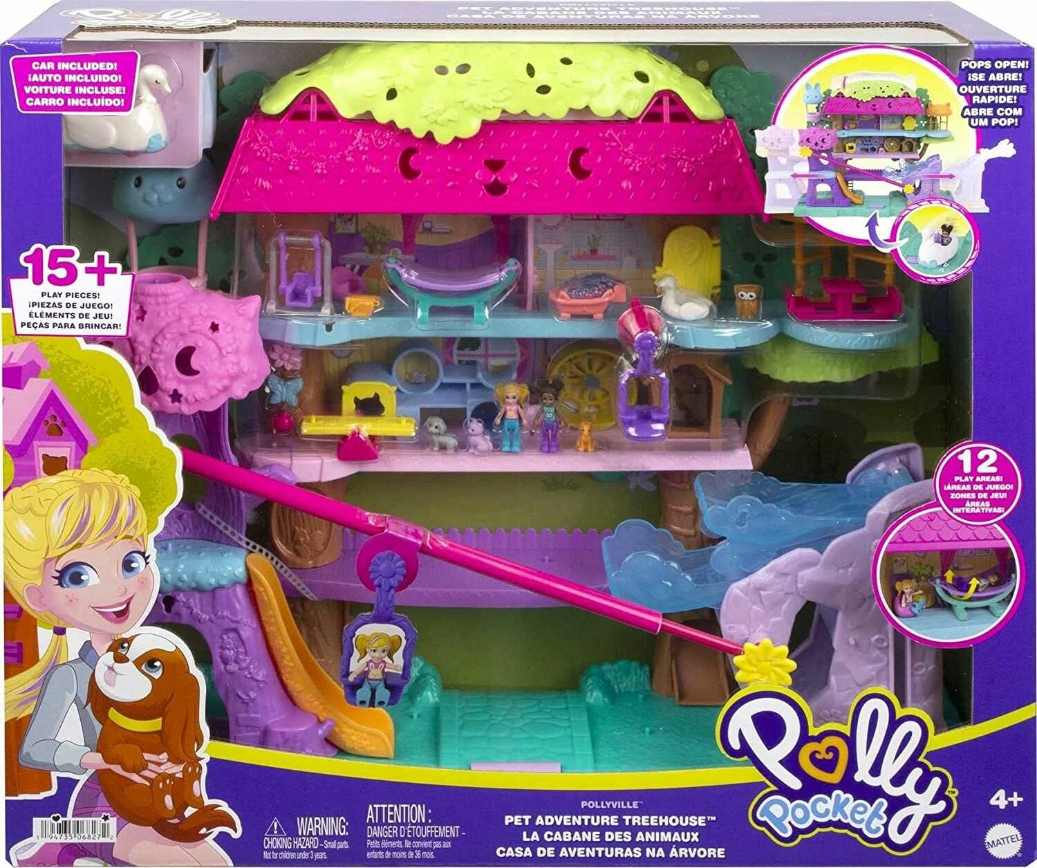 Фигурки Mattel Polly Pocket - Игровой набор Домик на дереве с 5 уровнями, фигурками и аксессуарами - Полли Покет HHJ06