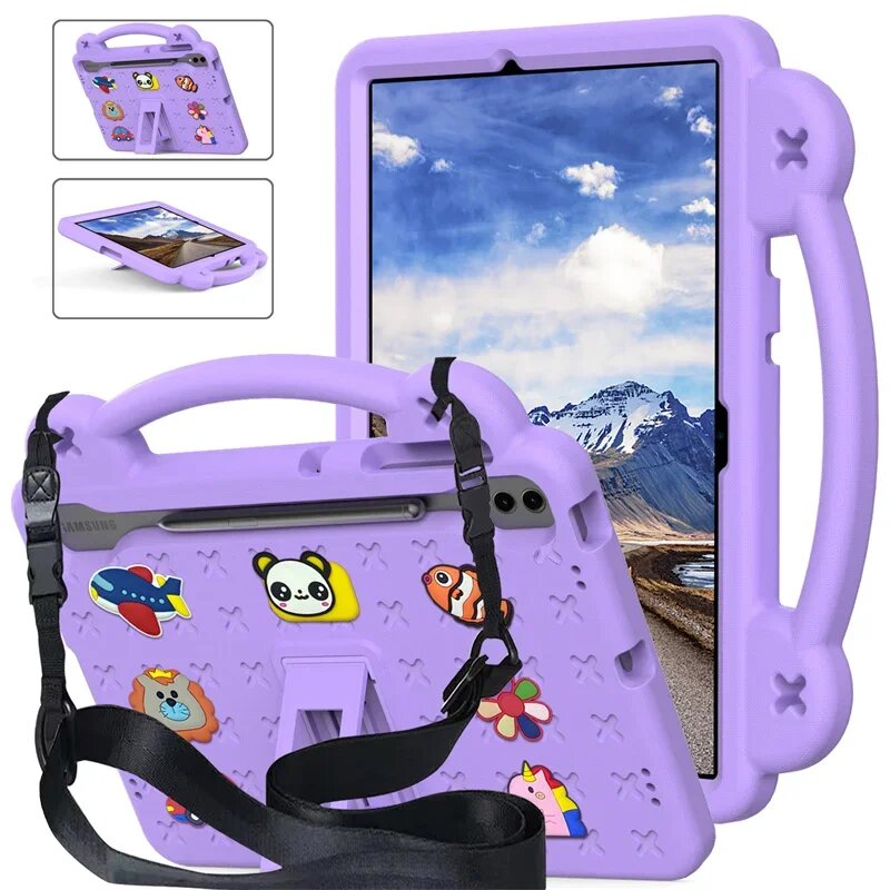 Детский противоударный чехол OPUYYM для Samsung Galaxy Tab A9 8,7 дюйма A9 Plus 11 inch, Purple-Strap