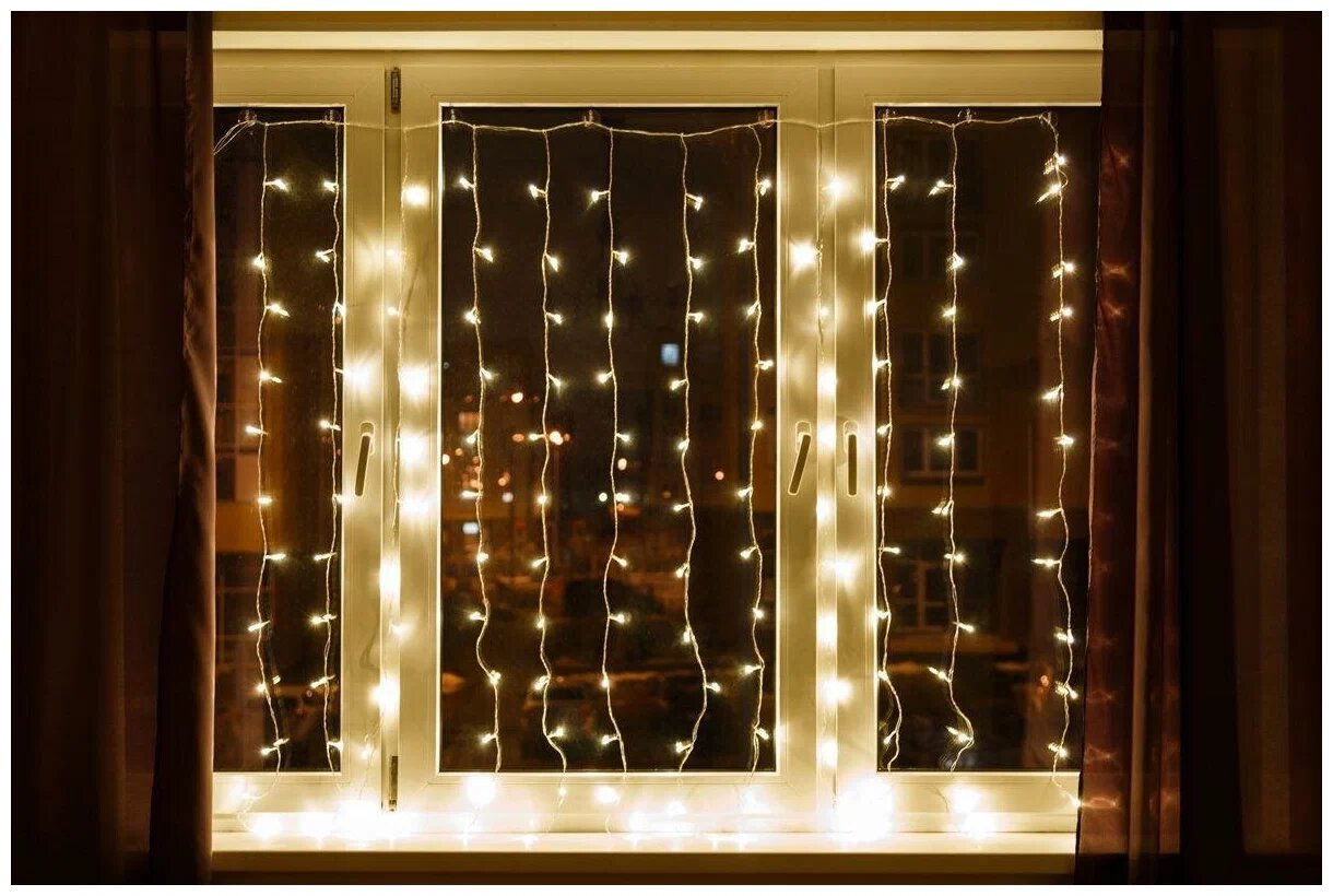 Гирлянда LED штора, 3x2 метра, теплый белый свет, соединяемая, режим мерцания