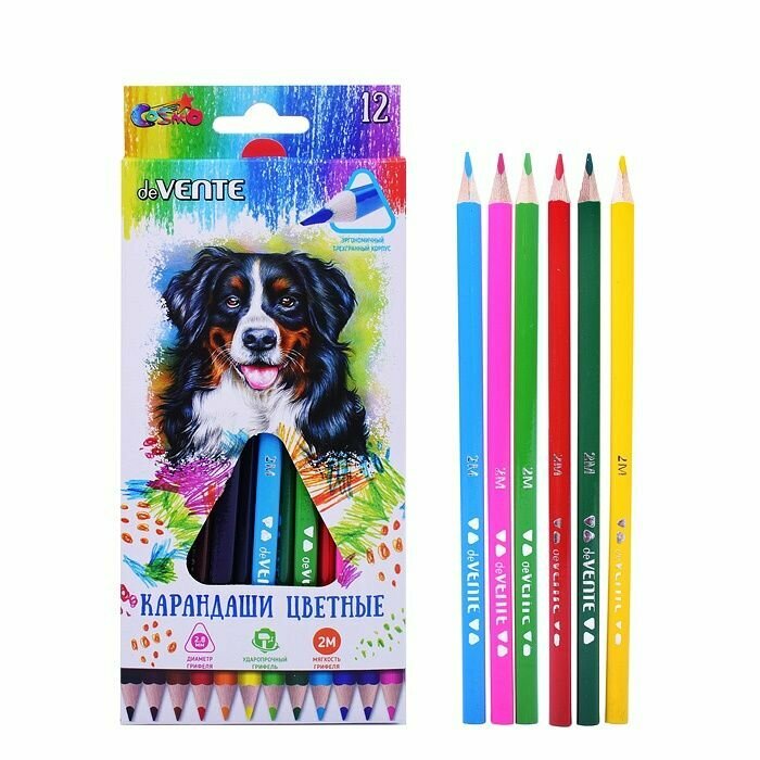 Цветные карандаши deVENTE "Trio", 2М, диаметр грифеля 2,8 мм, трехгранные, в коробке, 12 шт