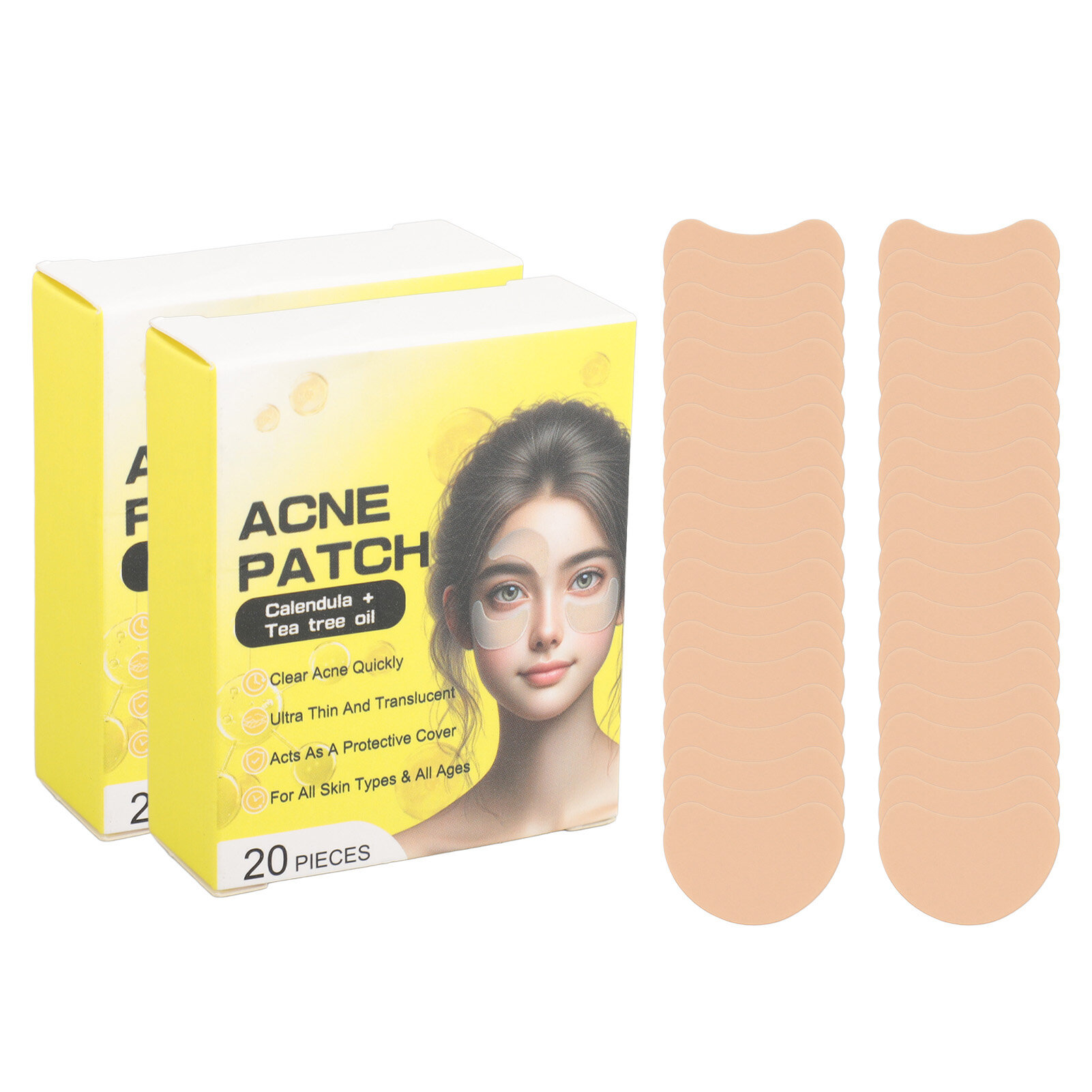 40 шт. гидроколлоидных пластырей от прыщей для лица, глубокое увлажнение, прозрачные, ультратонкие, в форме полумесяца, подходят для всех типов кожи.