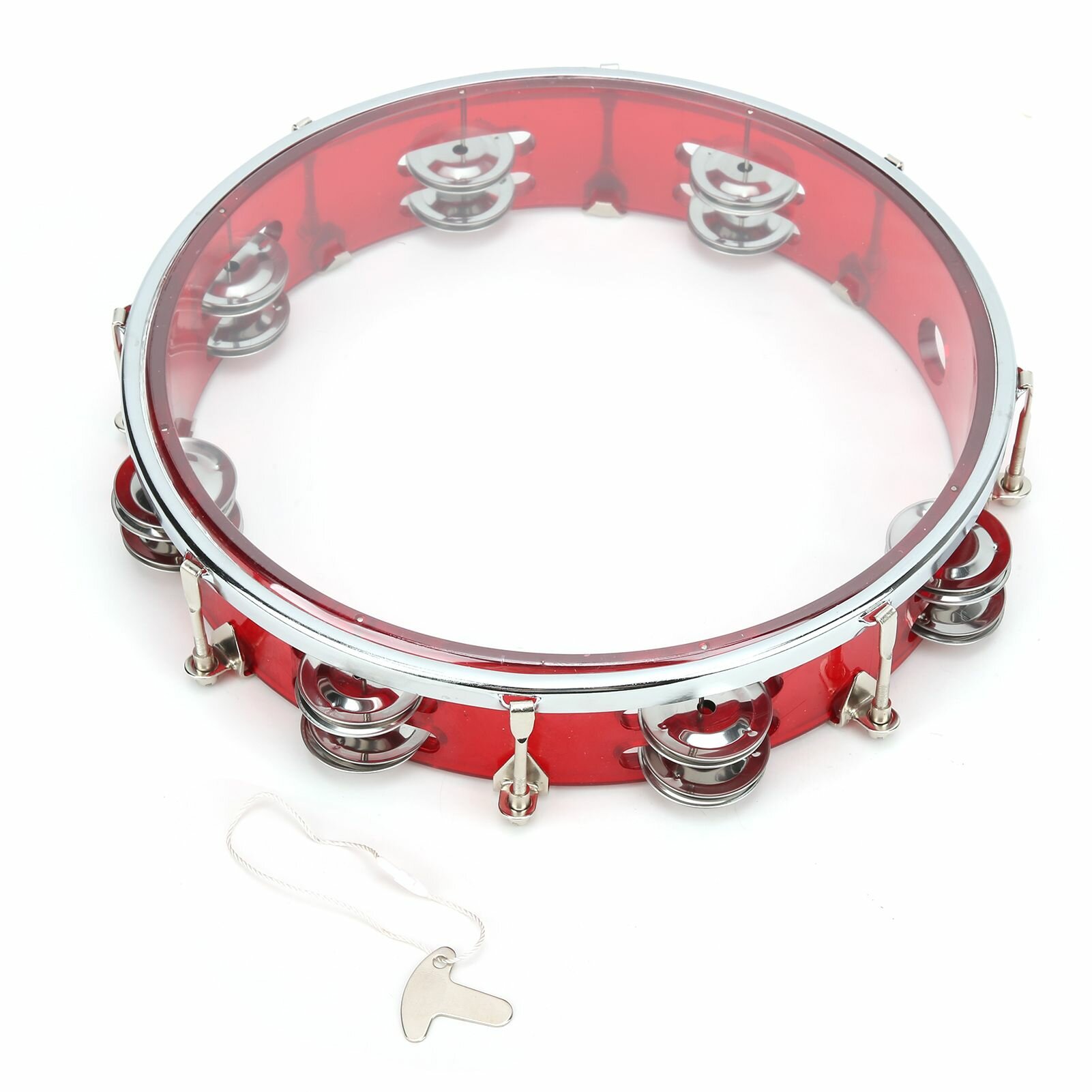 Бубен двухрядный регулируемый 10-дюймовый ударный джингл-инструмент для вечеринокКрасный