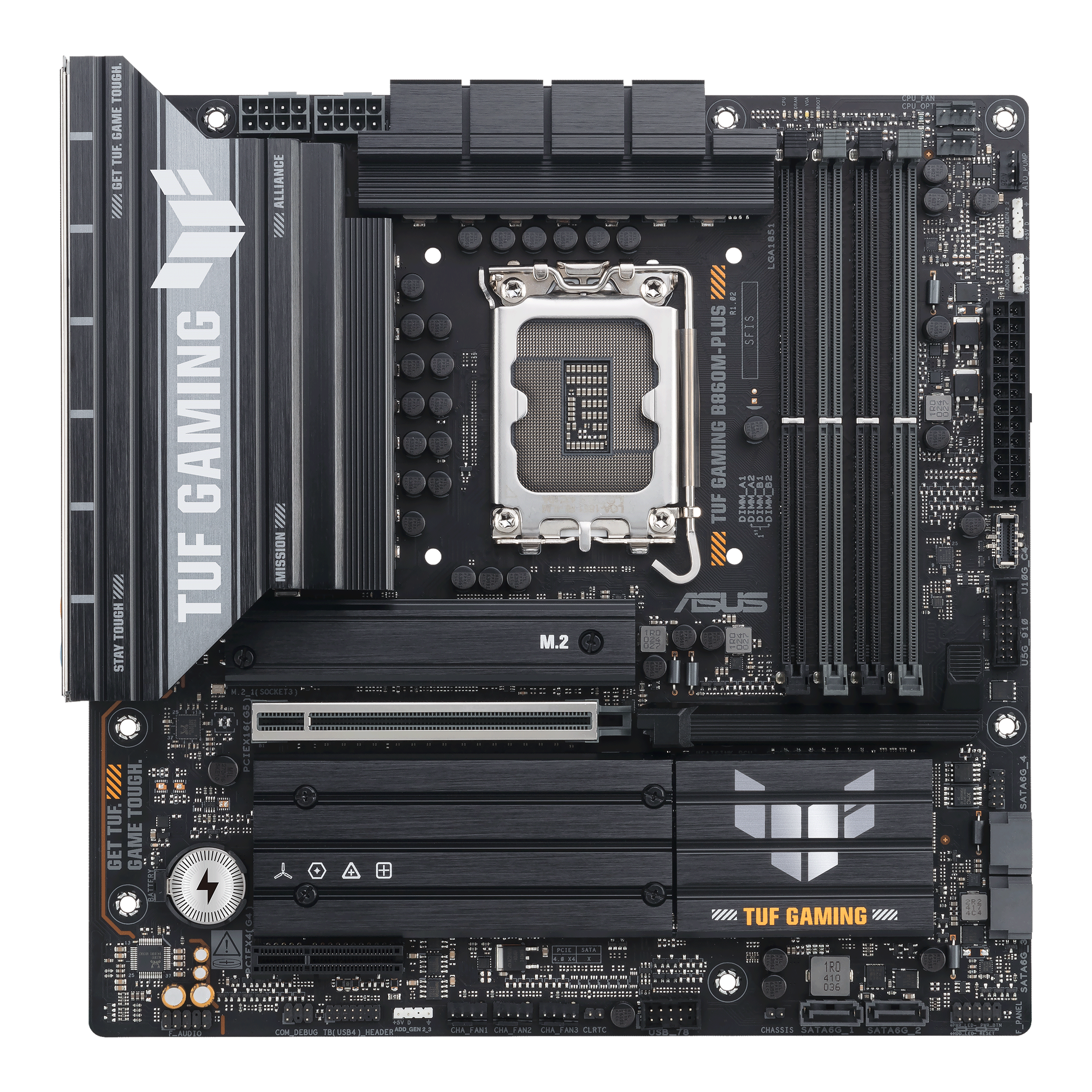 ASUS Материнская плата Socket1851 ASUS TUF GAMING B860M-PLUS (iB860, 4xDDR5, M.2, SATA III, RAID, PCI-E, HDMI, DP, 2.5Гбит LAN, 10Гбит USB, 20Гбит Type-C, mATX) (ret)