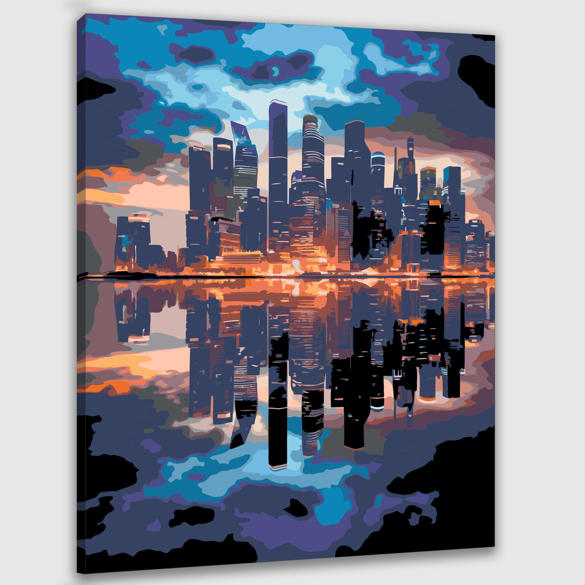 Картина по номерам 40x50 см, фотография, городской пейзаж, концепция, городская симфония, голубой час, небо, сумерки, f