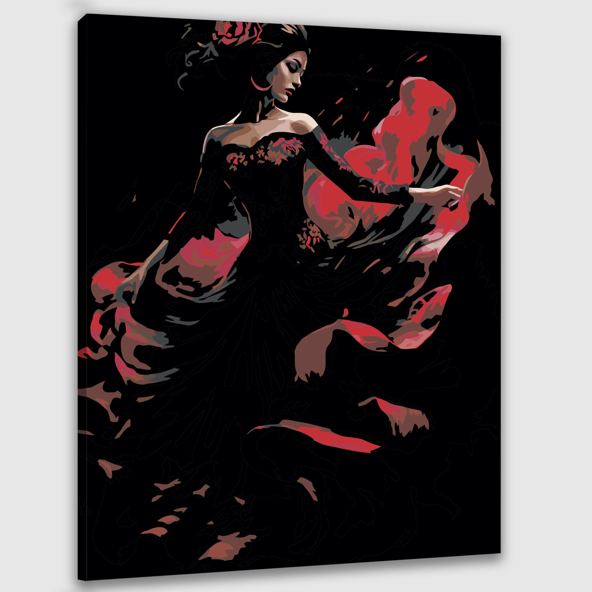 Картина по номерам 40x50 см, фламенко, танцовщица, страсть, интенсивность, испанский танец, яркие цвета, красный