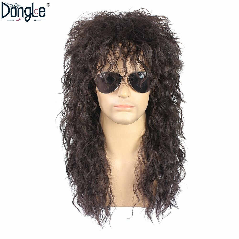 Коричневый мужской длинный кудрявый парик, 80-е 70-е Heavy Metal Mullet Rocker для мужчин женщин, косплей парики 1
