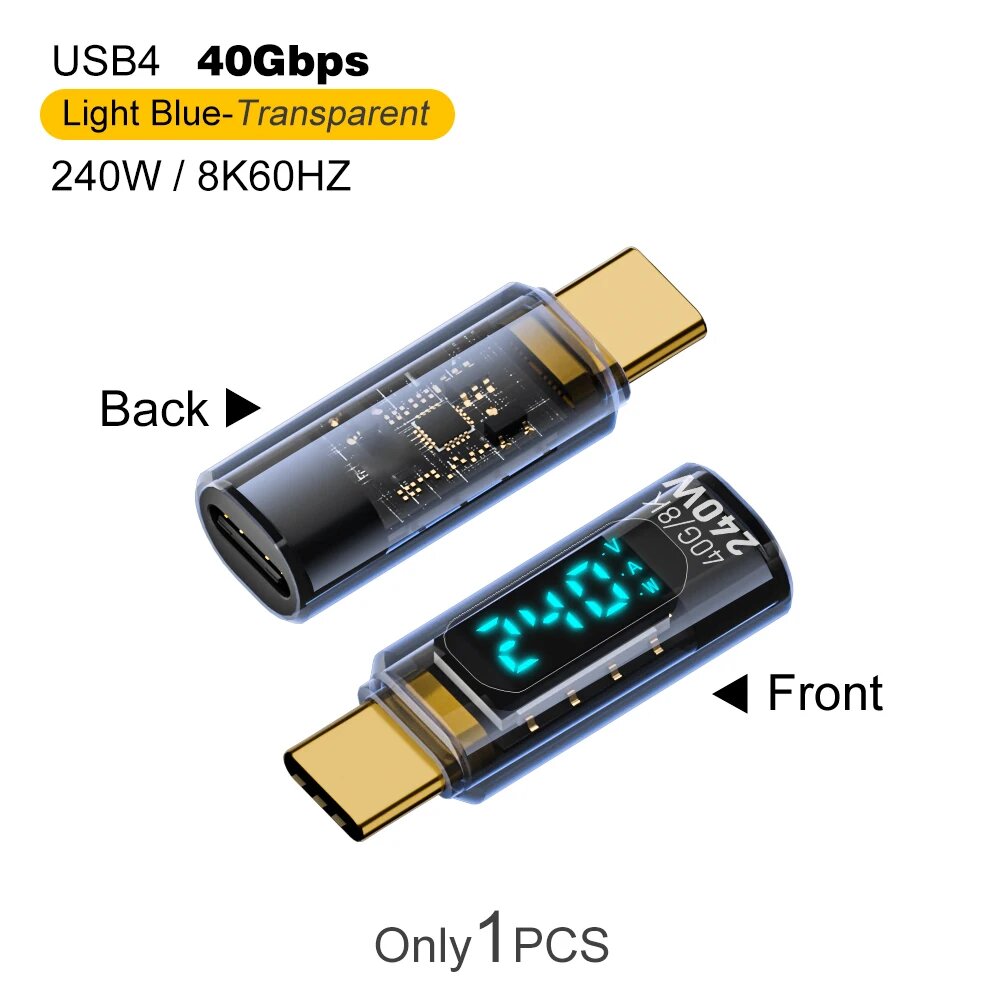 USB4 адаптер Light Blue с дисплеем 40Gbps 240W
