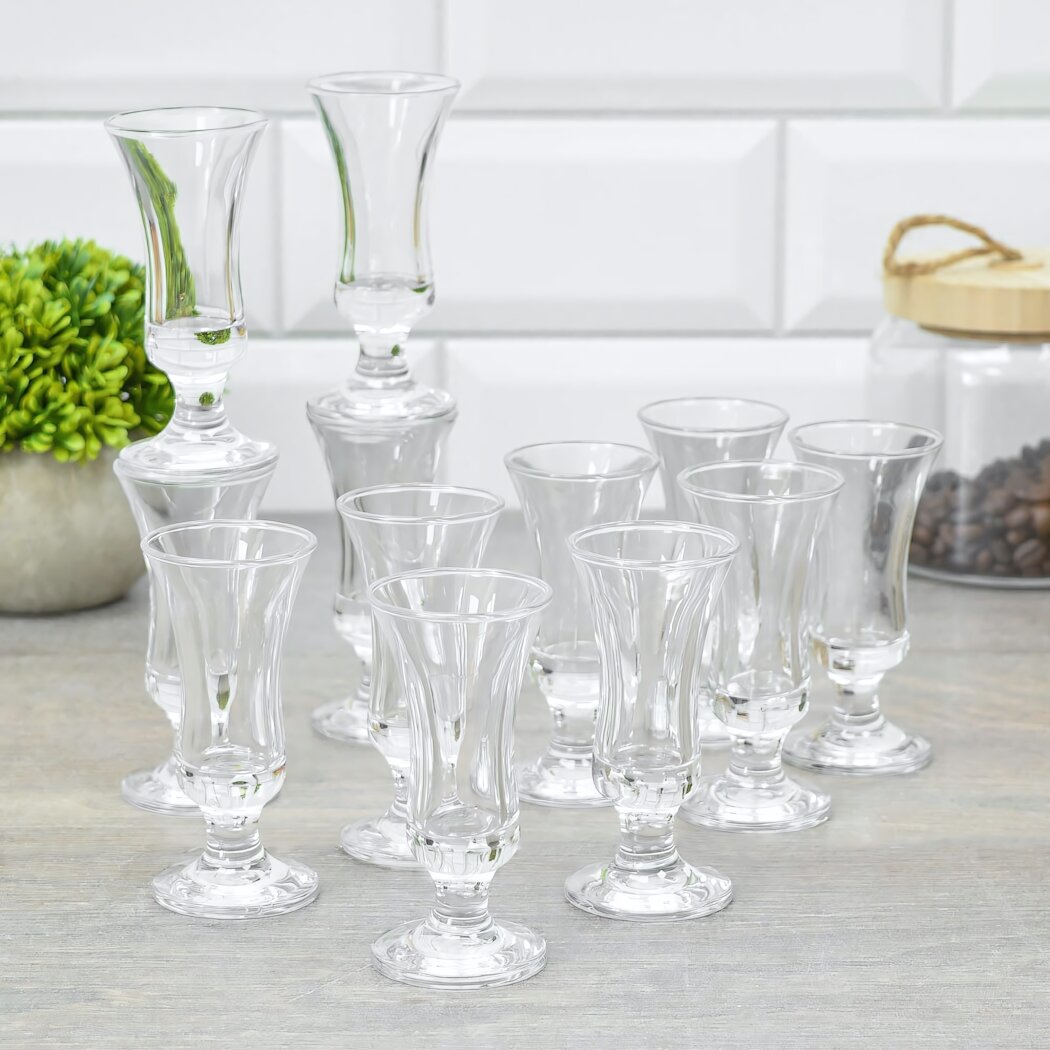 Набор стопок для водки и ликера "Boston" 25мл — 12 стеклянных рюмок, прозрачный, декоративный дизайн