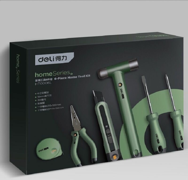 Набор ручного инструмента "HomeSeriesGreen" HT0006L (Эксклюзивный дизайн, софттач пластик, подарочная упаковка)