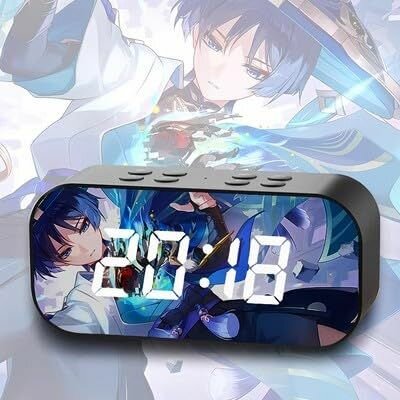 Цифровой будильник Genshin Impact с Bluetooth динамиком зеркальный LED дисплей(Kaedehara Kazuha)