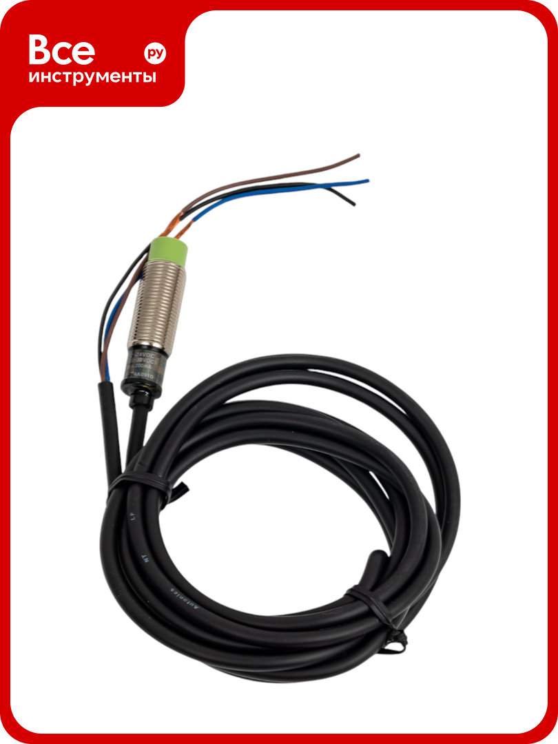 Индуктивный датчик приближения Autonics PR12-4DN2, NPN НЗ, 3-пр, 2м, 12-24В, артикул A1600003821R, 12×12×1 мм, латунный