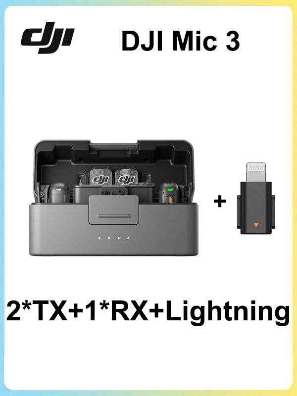 DJI Mic 3(2 TX + 1 RX), Высококачественный звук, стабильная передача, активное шумоподавление, 3 регулируемые передачи, Автоматический ограничитель, взрывозащищенный звук