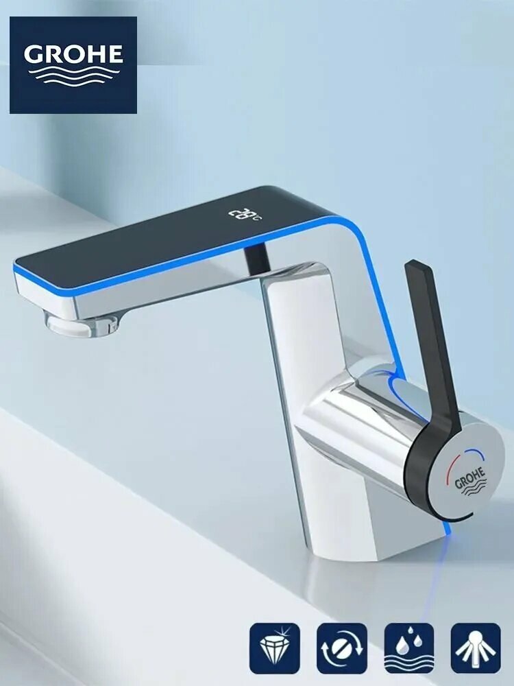 GROHE-Смеситель для раковины/Окружающее освещение/Цифровой дисплей/
