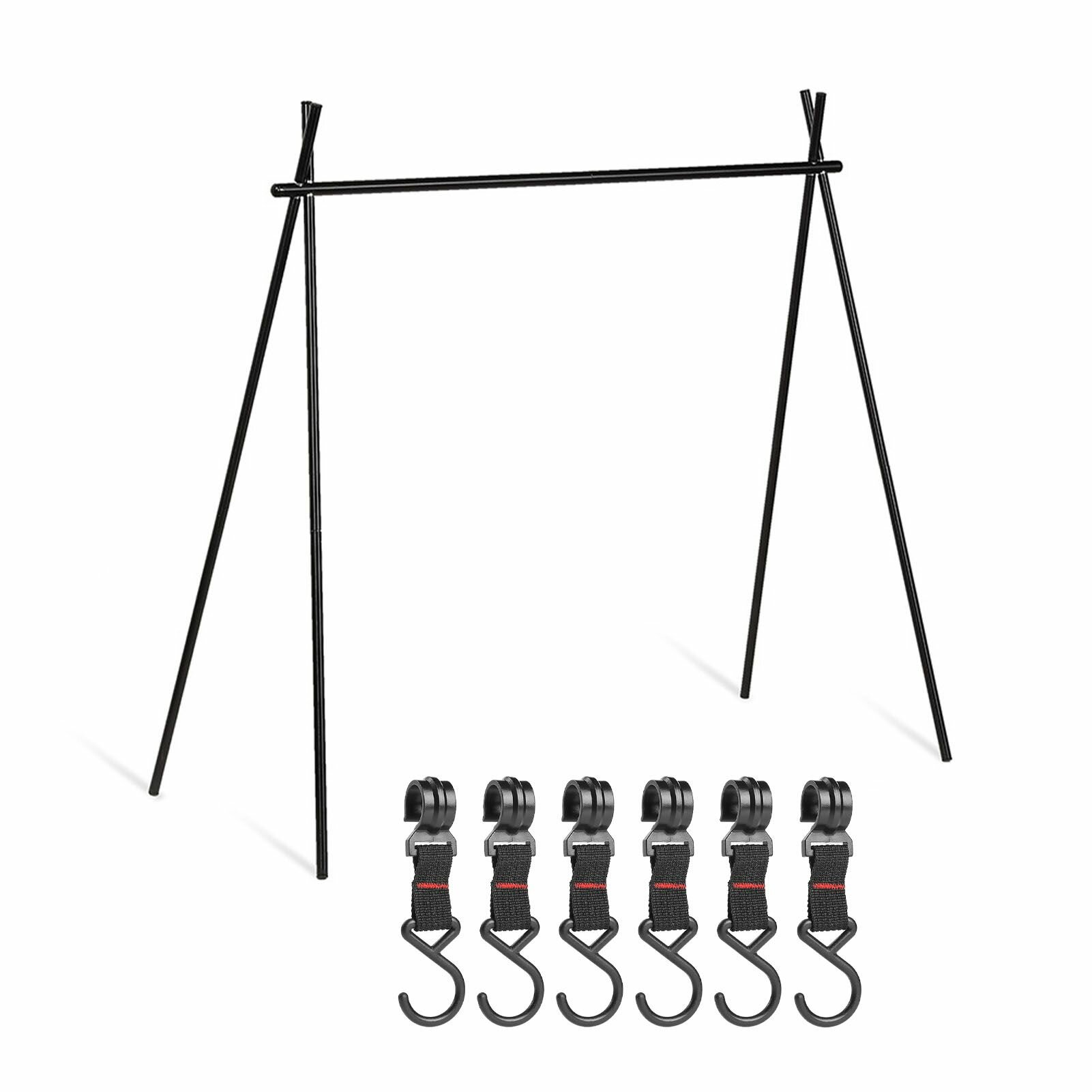 Стойки для кемпинга, складная треугольная полка из алюминиевого сплава, складная подвесная подставка-органайзер для улицы, большого размера с 6 крючками, черная