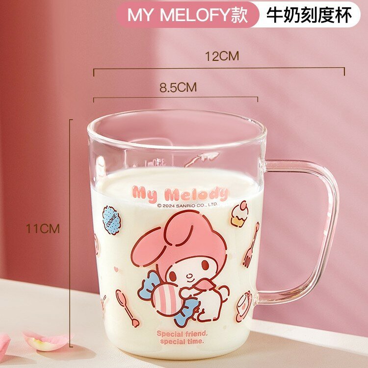 Стеклянная кружка Sanrio, термостойкая бутылка для воды, роскошная и высококачественная, подходит для домашнего использования, мерный стакан.
