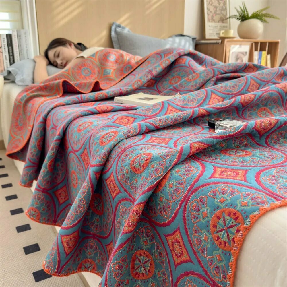 IKEA Плед жаккардовый хлопок 100% Трёхслойное марлевое Плед-покрывало , Пестроткань, Хлопок, 200 см х 220 см