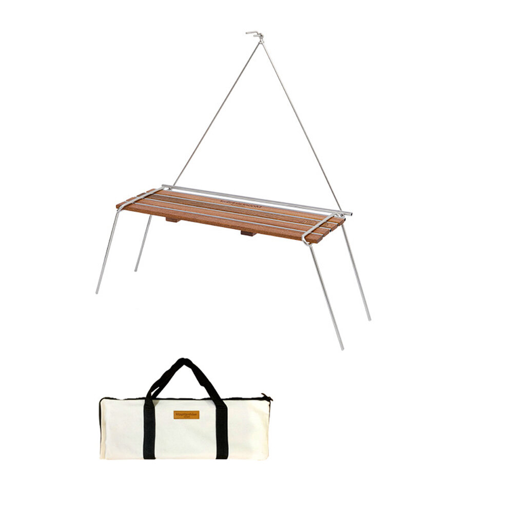 Outdoor Camping Rack 304 Stainless Steel Sabilli Wood Folding Table Family Picnic Hiking Storage Rack Potable A-Table Color black silver Bearing 15kg Install size 550*400*150mm Item weight 1130g Package size 450*150*40mm Package weight 1700g 1 Table