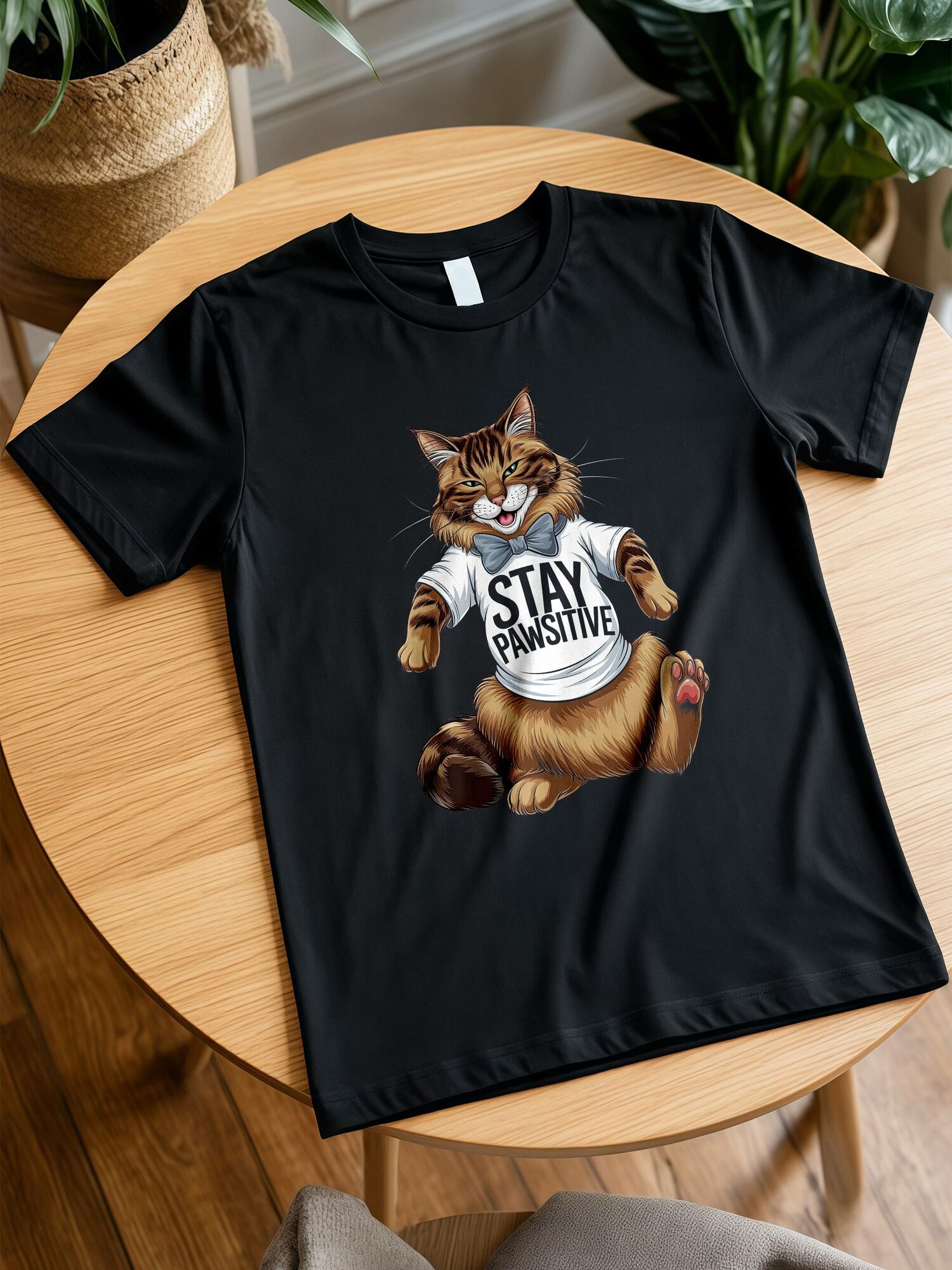 Футболка Футболка с принтом, котик, Черная