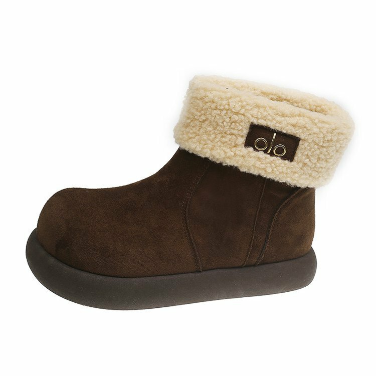 ВесКеды ИзнСтой AIS Мокасины Женщины Зима Флис Нескользкий Теплый Британский стиль Меховые ботинки/Wine red and cotton