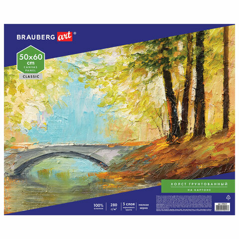 6 шт. Холст на картоне BRAUBERG ART CLASSIC, 50*60см, грунтованный, 100% хлопок, мелкое зерно, 190623