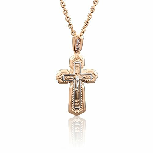 Крестик, комбинированное золото, 585 проба, родирование