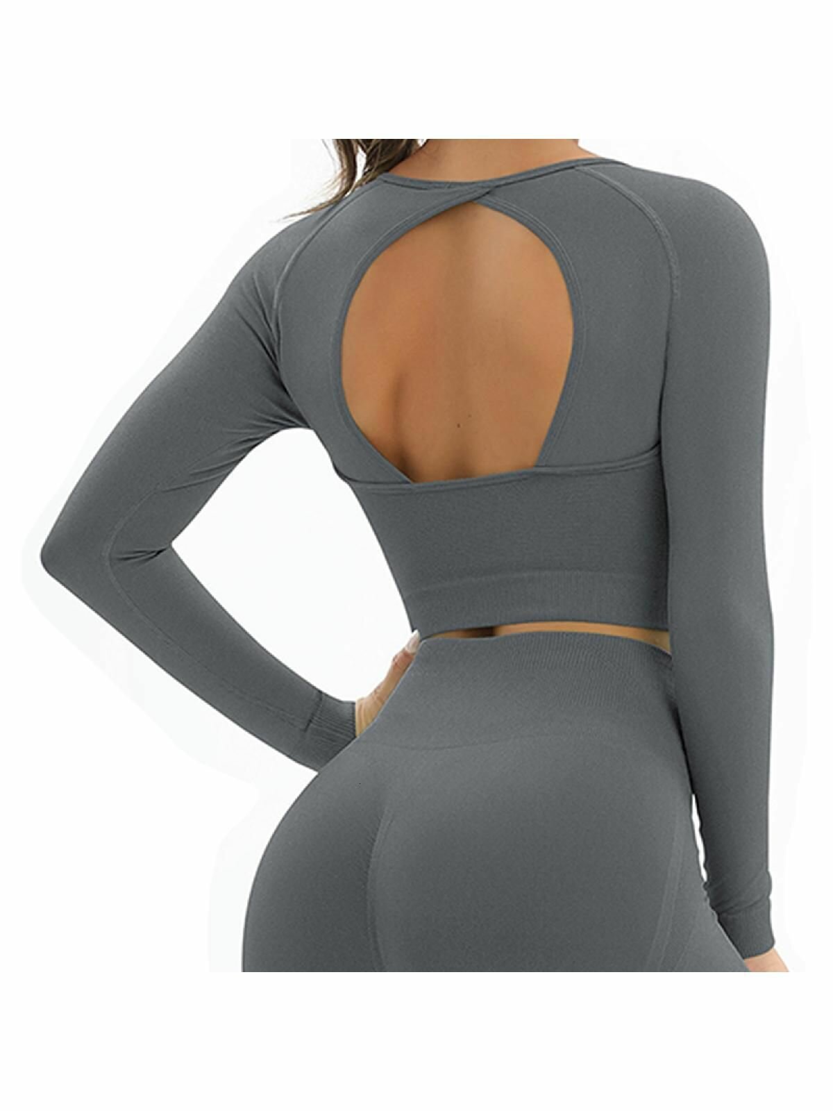 Женская майка с открытой спиной, длинные рукава, темно-серый - L