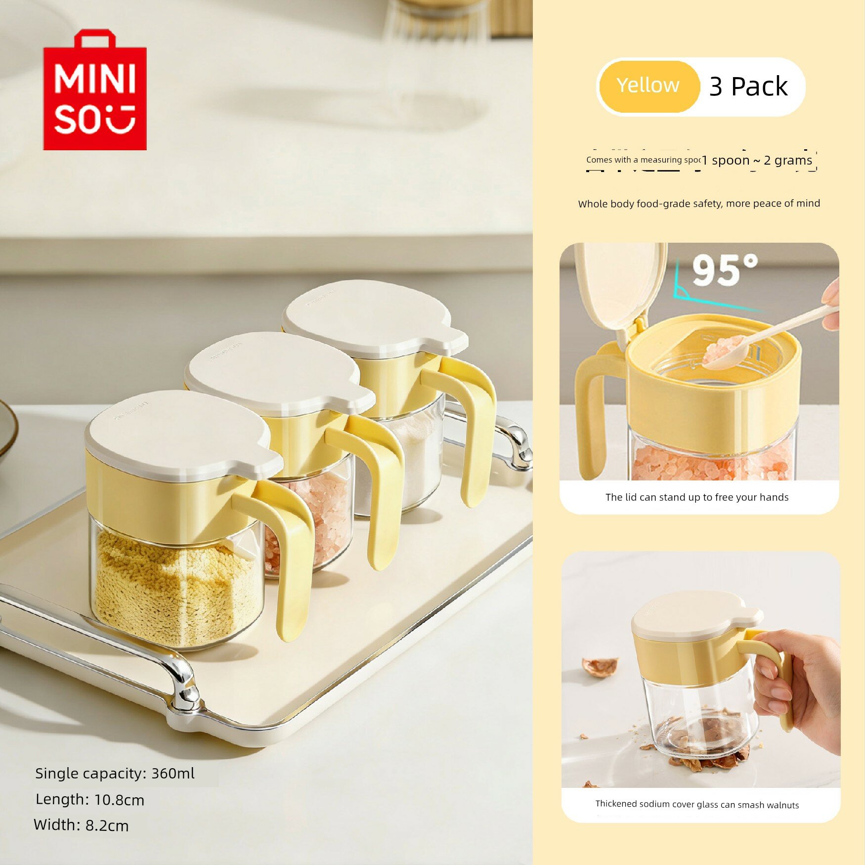 Набор баночек для специй MINISO с откидной крышкой, комбинированный набор для хранения на кухне, контейнер для соли