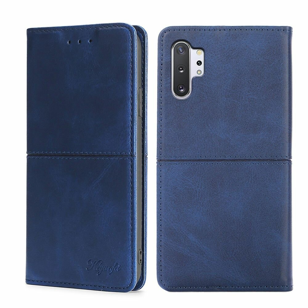 Чехол-книжка MyPads для Samsung Galaxy Note 10+ Plus / Самсунг Ноте 10 Плюс воловья кожа (синий)