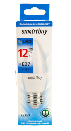 Светодиодная LED лампа Smartbuy SBL-С37-12W-60K-E27 холодный дневной свет.