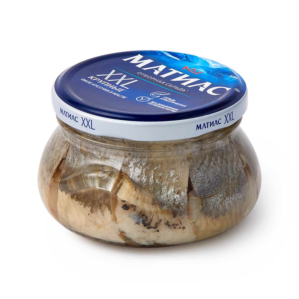 Сельдь Санта Бремор "Матиас", XXL, в масле, кусочки, 260 грамм, 1 упак.