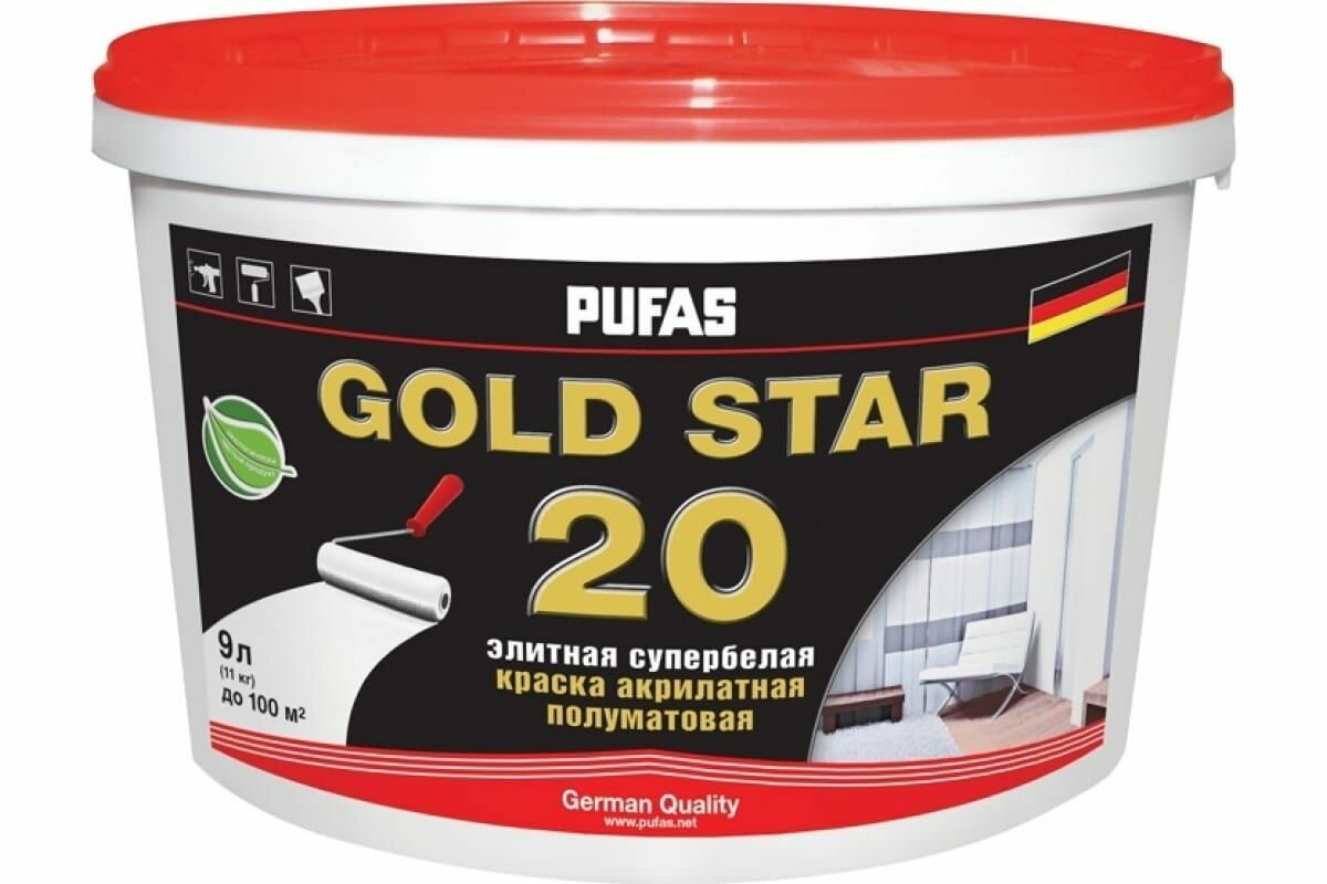 Пуфас GOLD STAR 20 Краска акрилатная полумат. Основа D мороз. (0,9л-1кг)