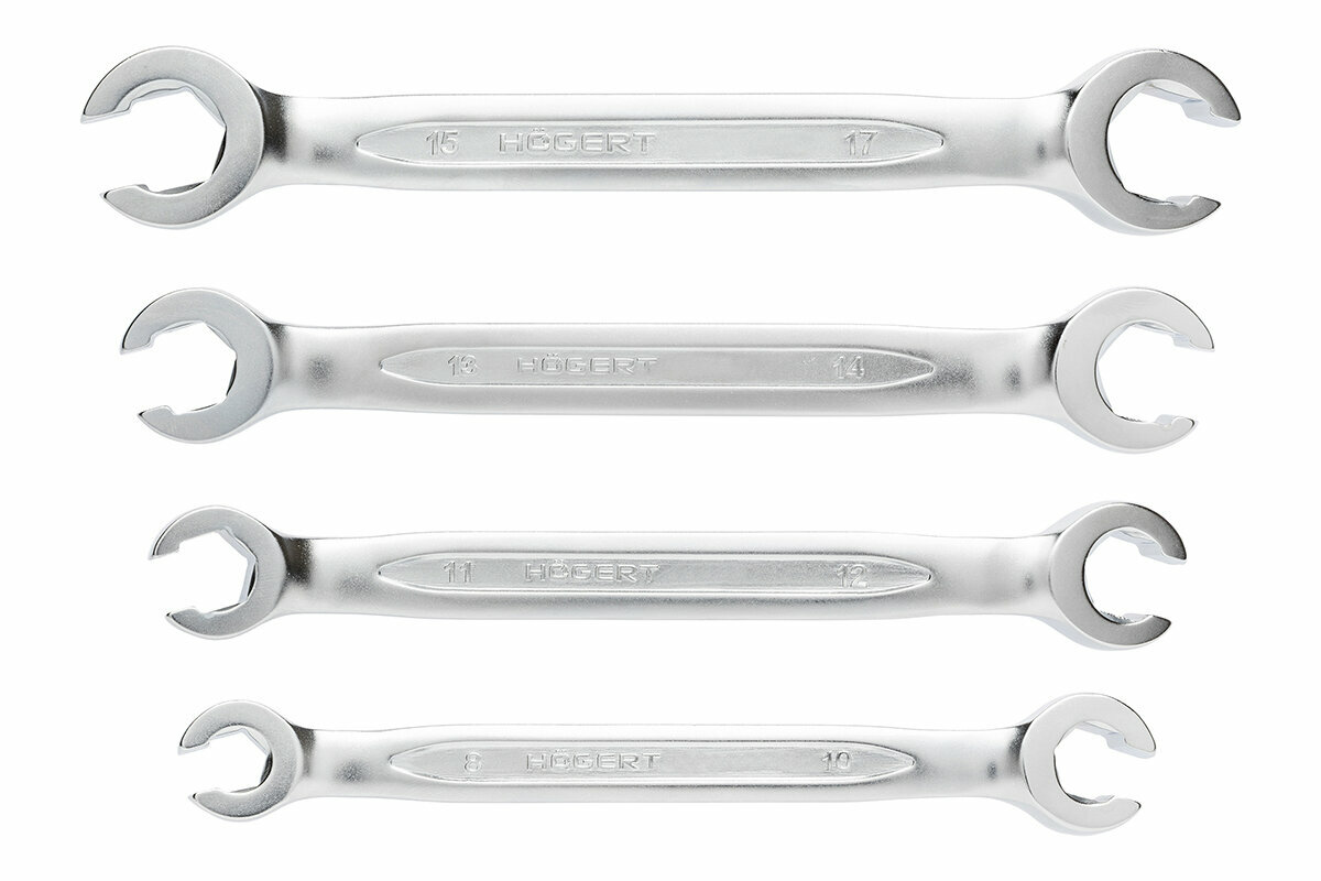 HOEGERT Набор разрезных ключей, 8-17 мм, сталь CrV 6140, 4 шт.