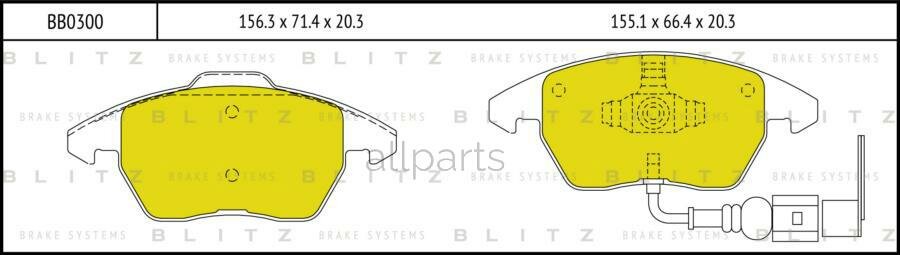 BLITZ BB0300 колодки тормозные дисковые передние VW GOLF, PASSAT, TOUARAN 03- SKODA YETI, OCTAVIA 03- AUDI A3 03-