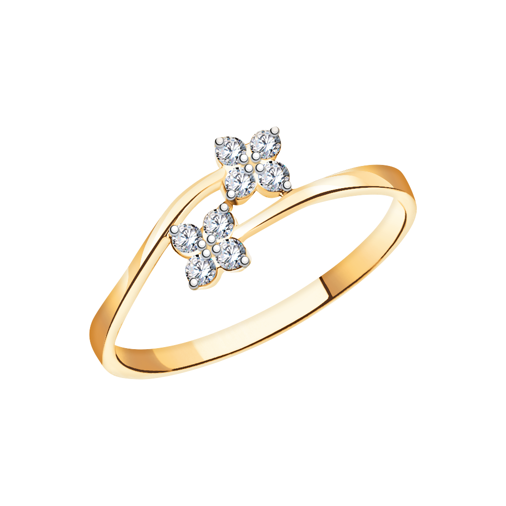 Кольцо тонкое, золото, 585 проба, фианит