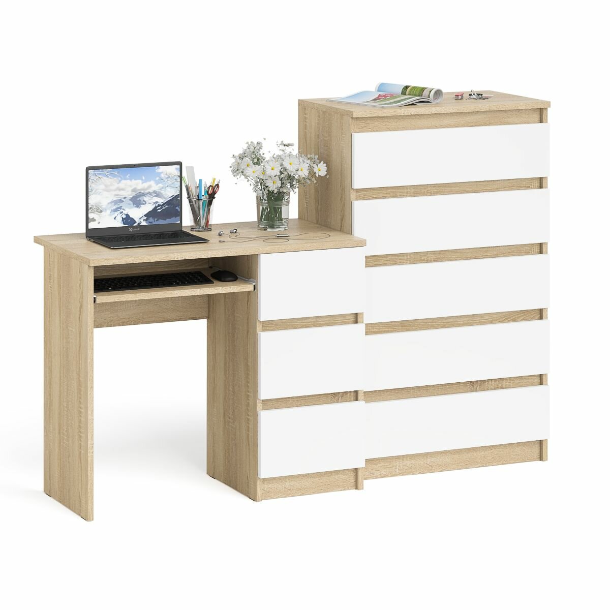 Компьютерный стол для дома, для школьника письменный Спасибо-Мебель 161см дуб сонома/белый