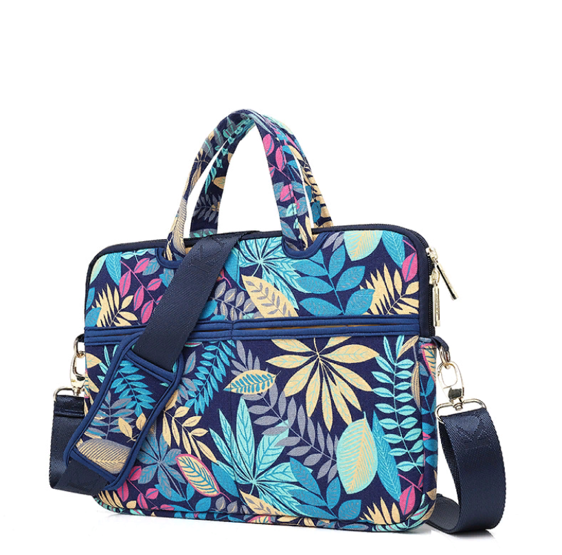 Сумка MyPads M20 текстильная для ноутбука Huawei Honor MSI Lenovo HP Acer Asus женская с ручкой для переноски синяя с рисунком листья (14" дюймов)