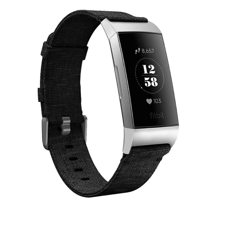 Cменный тканевый ремешок для фитнес-браслета Fitbit Charge 3 из ультра-прочного плотного качественного нейлона с металлической застежкой и стильным дизайном (черный)