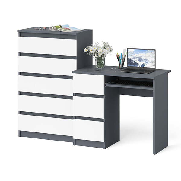 Стол компьютерный Мори МС-6 левый + Комод МК700.5, цвет графит/белый